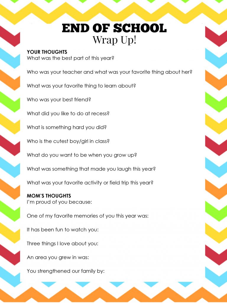 End of School Wrap Up... A Fun Questionnaire to Remember Their Year!