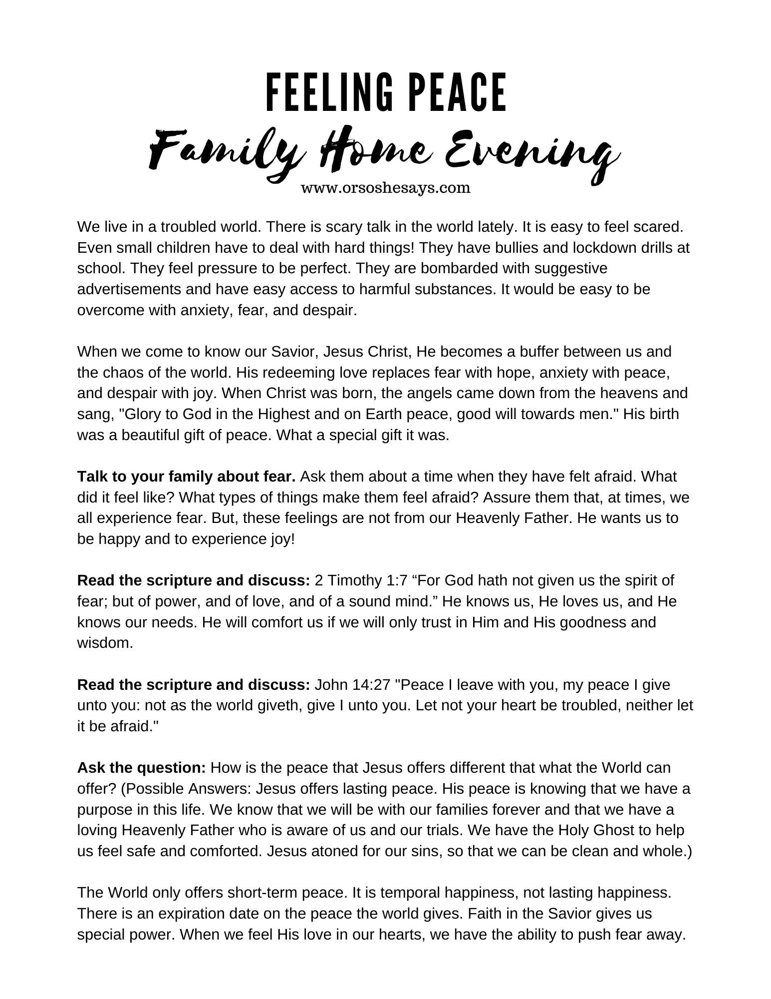 Finding Peace in a Troubled World - Family Night Idea