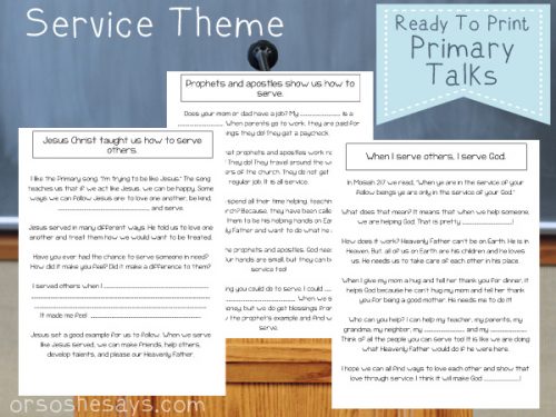 Printable Primary Talks on Service - Or so she says...