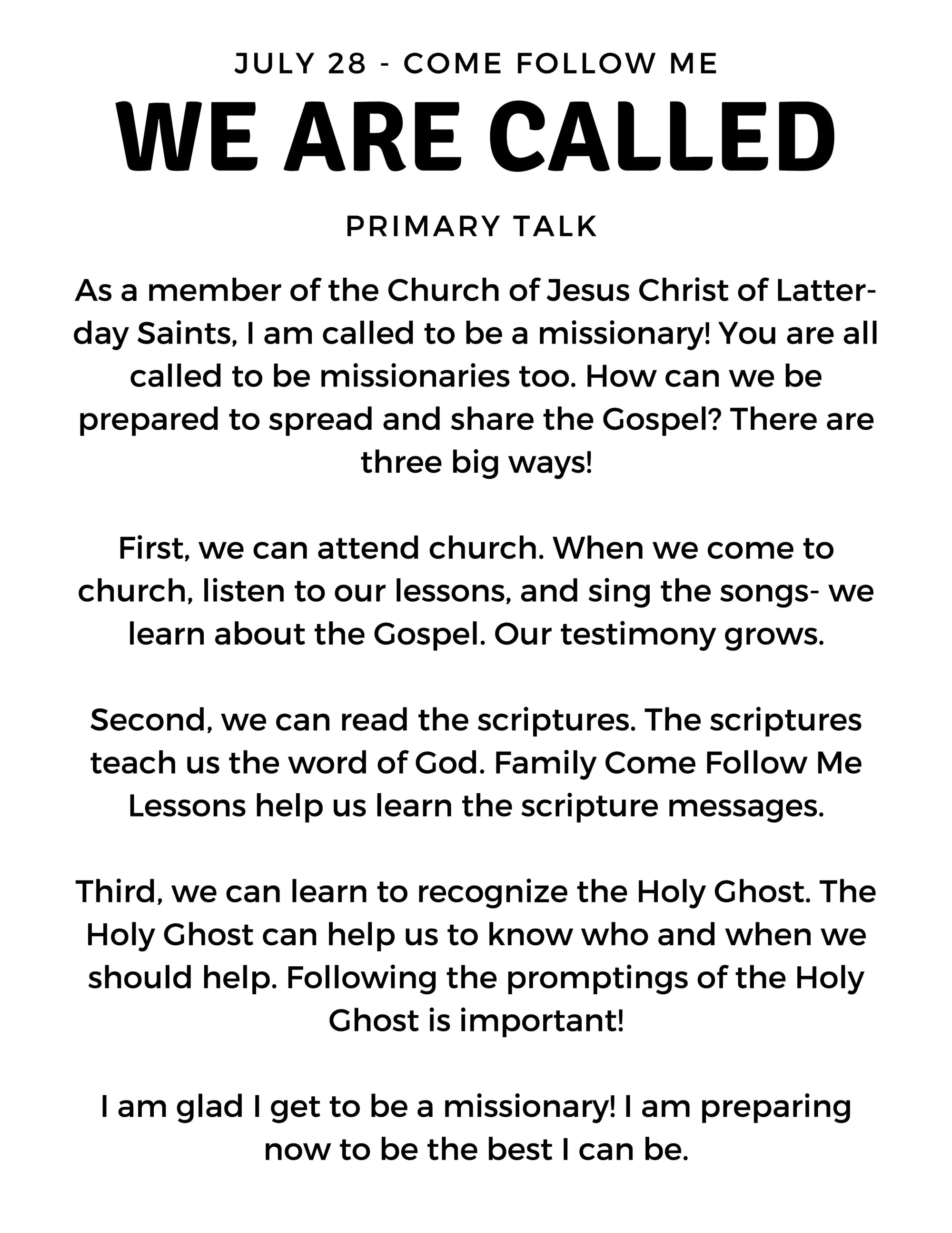 Come Follow Me Primary Talks for July - Or so she says...