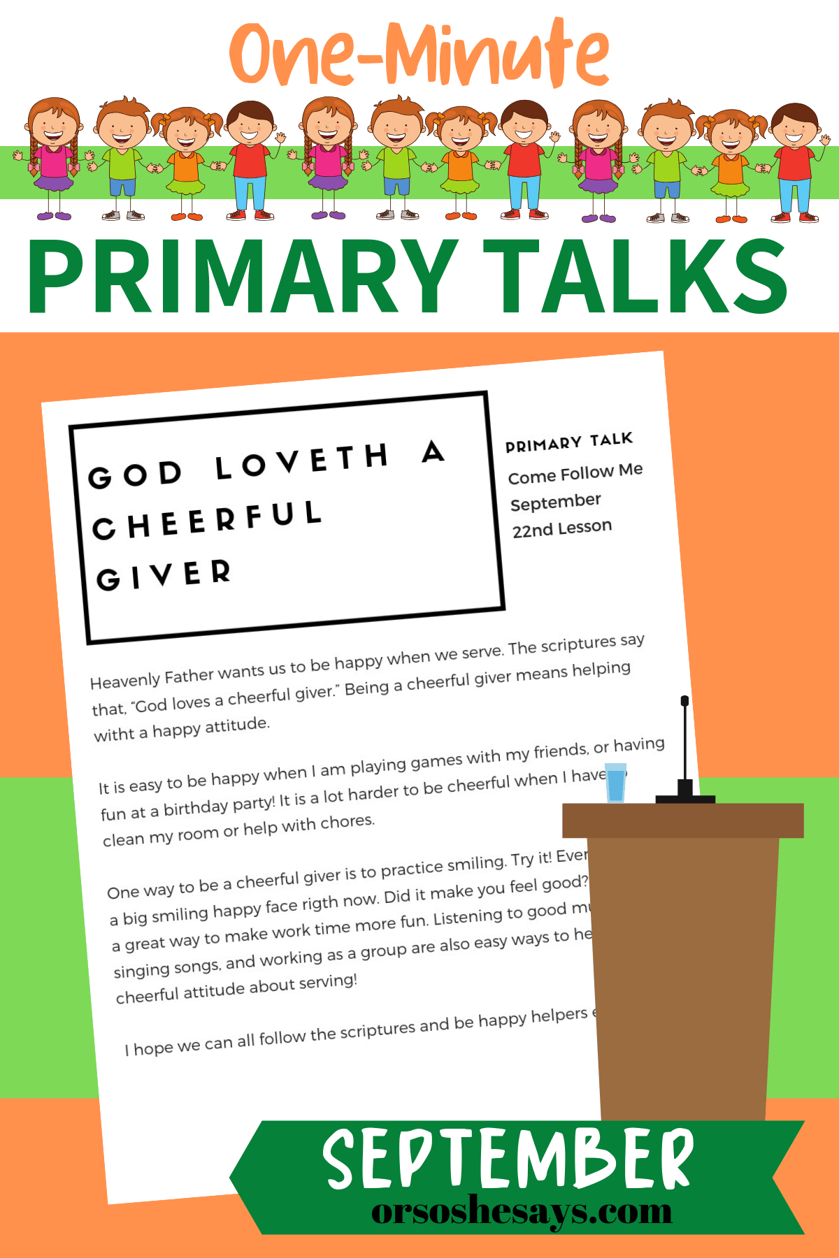 Come Follow Me 2019 Primary Talks for September - Or so she says...