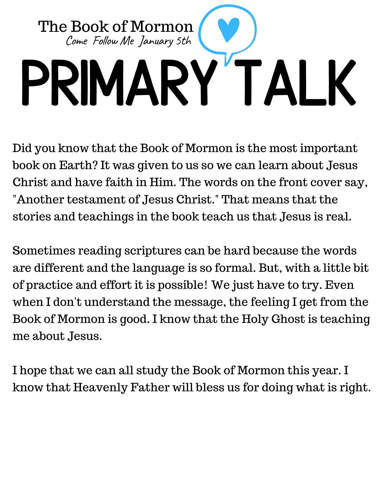 Book of Mormon Primary Talk Templates - Or so she says...