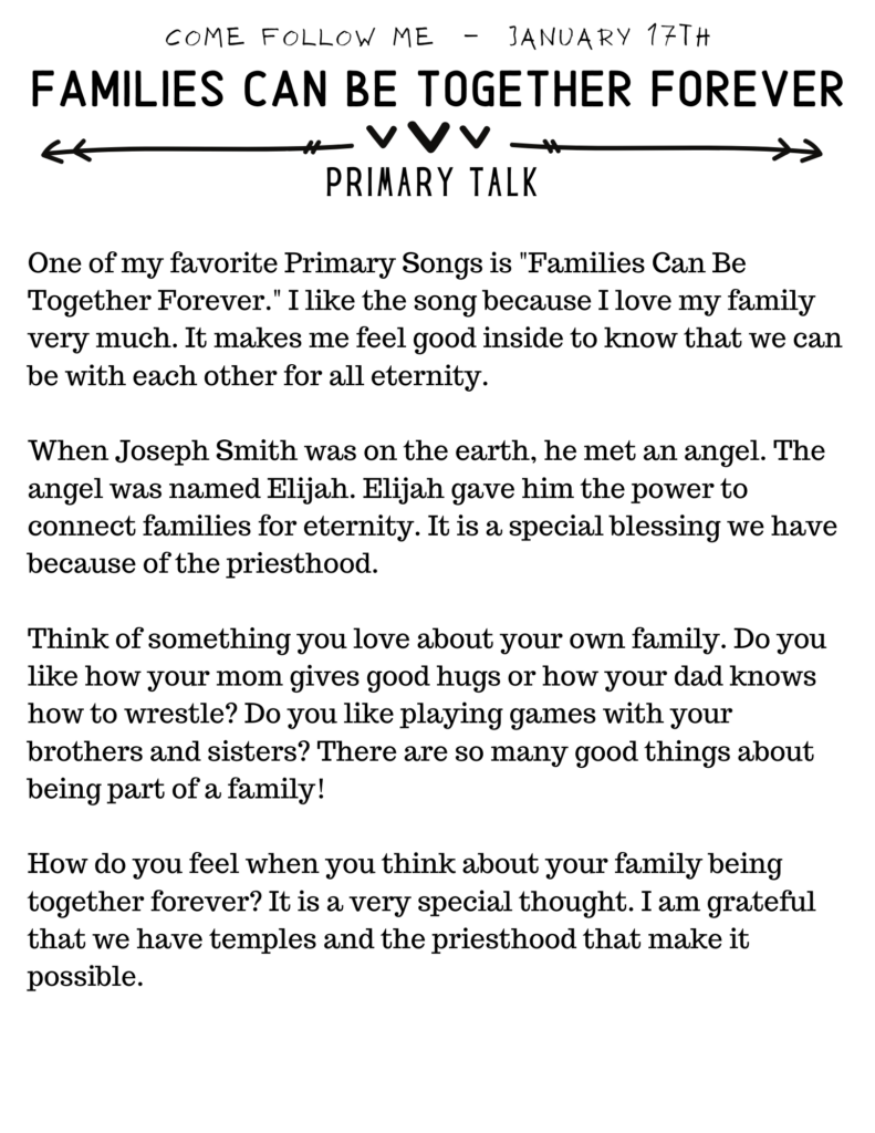Primary Talks for Come Follow Me January Topics - Or so she says...