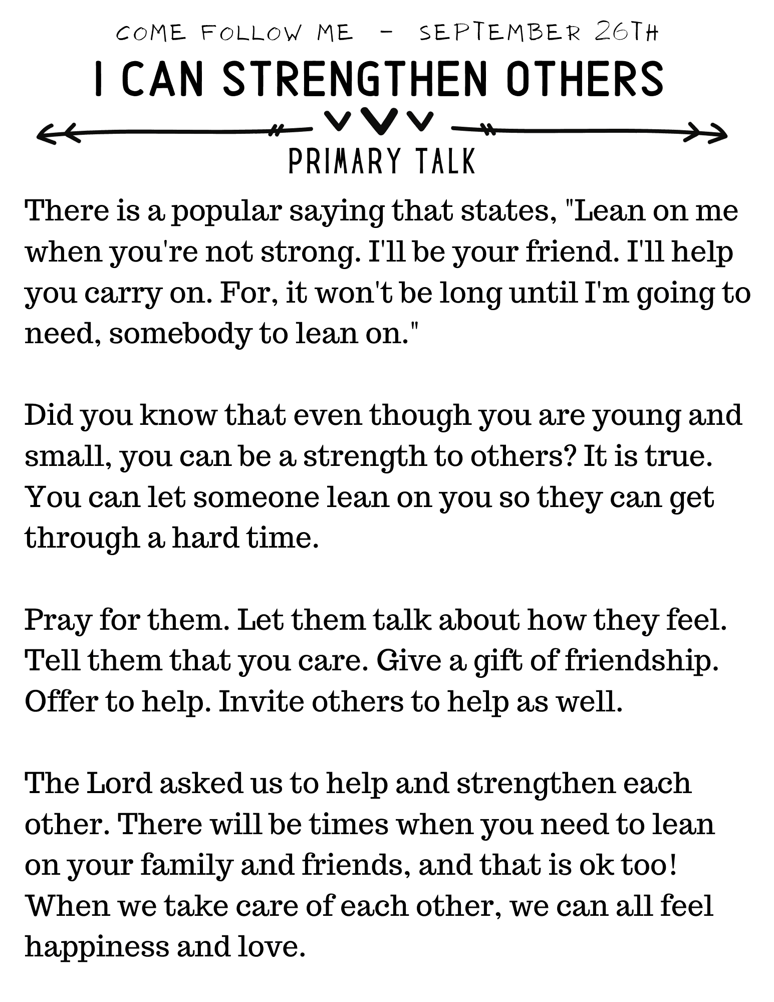 Primary Talks for September 2021 ~ Come Follow Me - Or so she says...