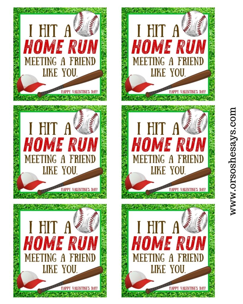 Baseball Valentine Printable (Totally Free!) - Or so she says...