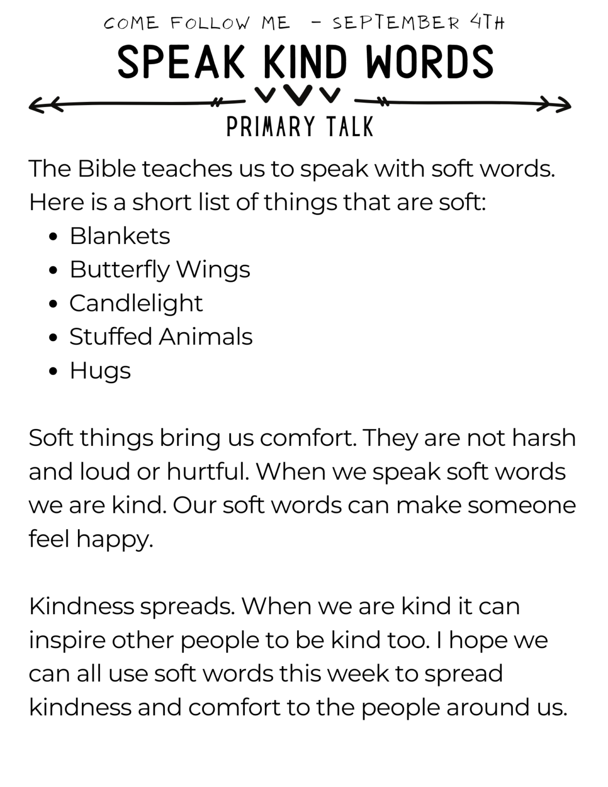 Primary Talks for September 2022 Come Follow Me Topics - Or so she says...