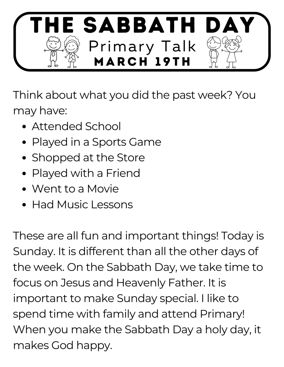 Printable Primary Talks ~ Come Follow Me Topics for March 2023 - Or so ...