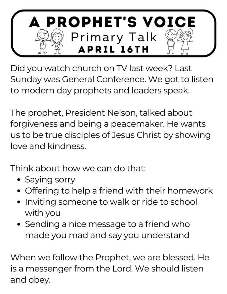Come Follow Me Primary Talks for Children April 2023 - Or so she says...