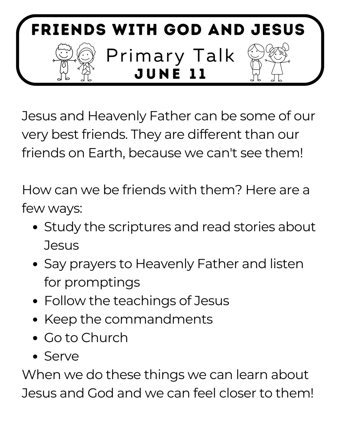 Primary Talks for Children LDS June Come Follow Me - Or so she says...
