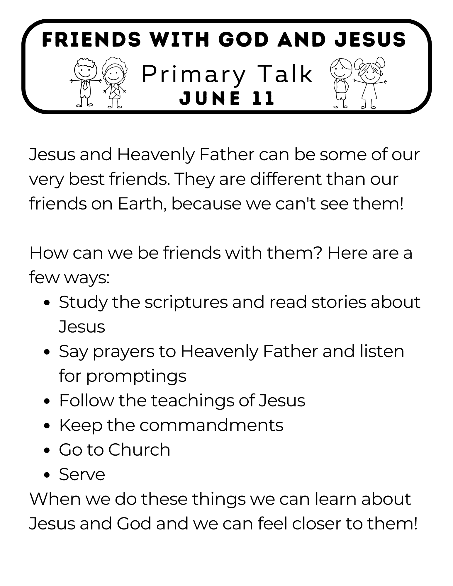 Primary Talks for Children LDS June Come Follow Me - Or so she says...