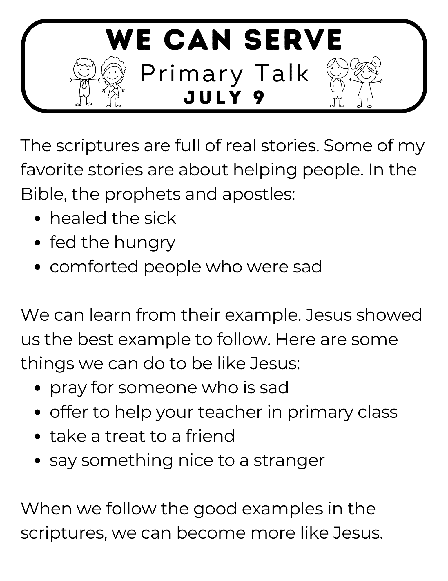 Come Follow Me July Lessons ~ LDS Talks for Primary Children - Or so ...