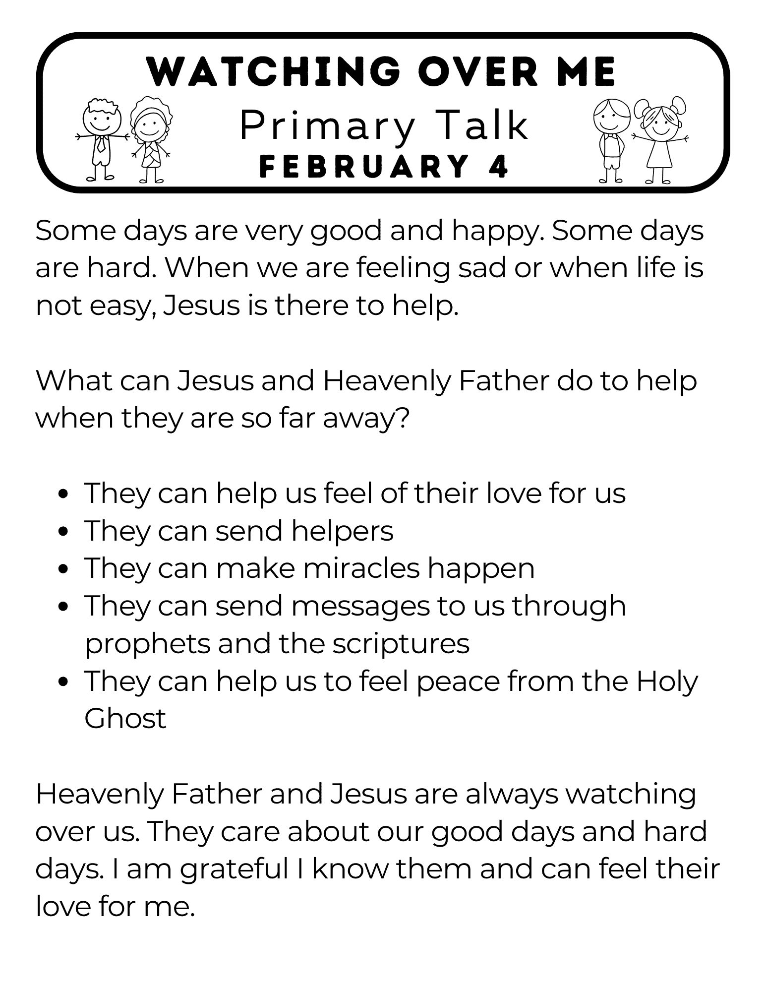 Primary Talks for Children ~ Come Follow Me February 2024 - Or so she ...