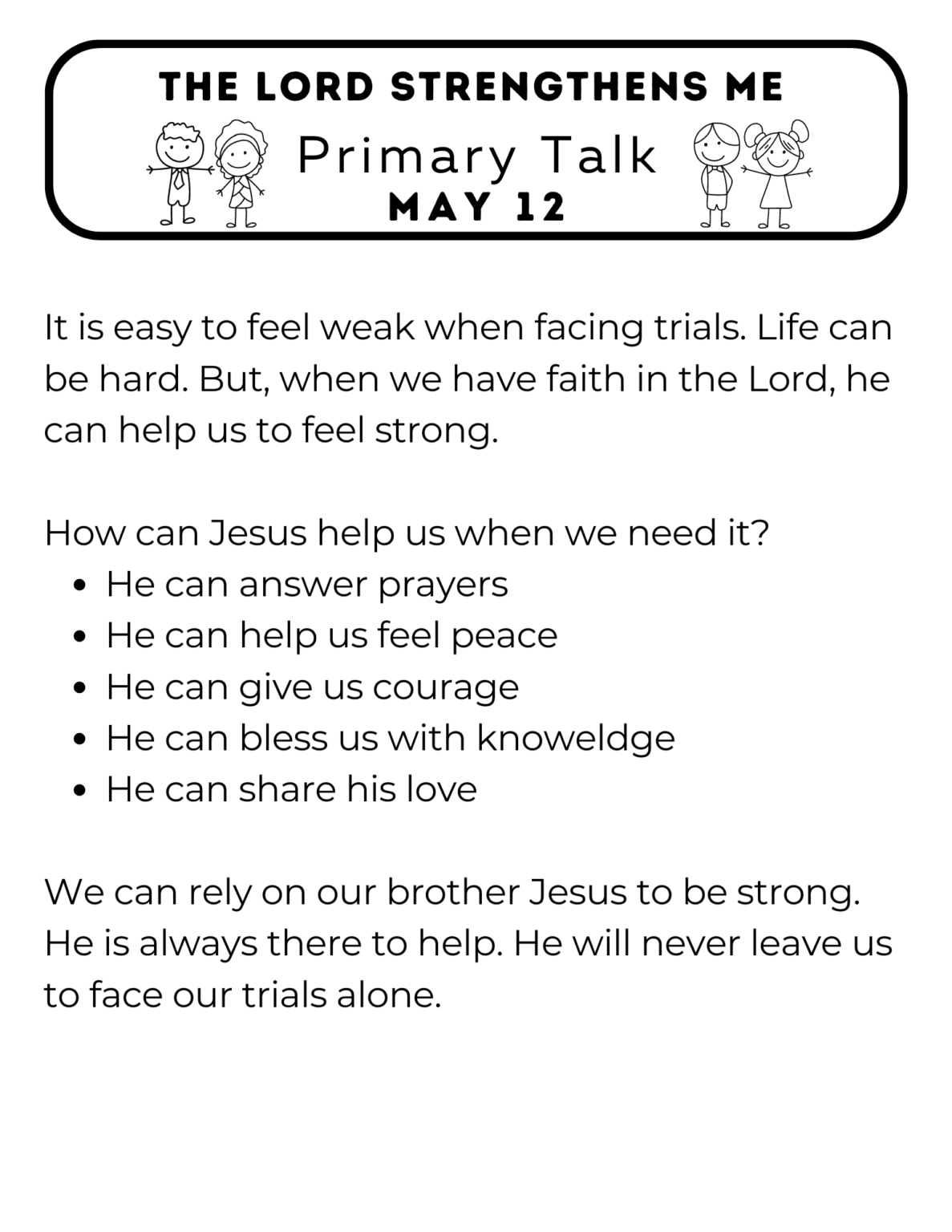 Primary Talks for Children: Come Follow Me May 2024 - Or so she says...