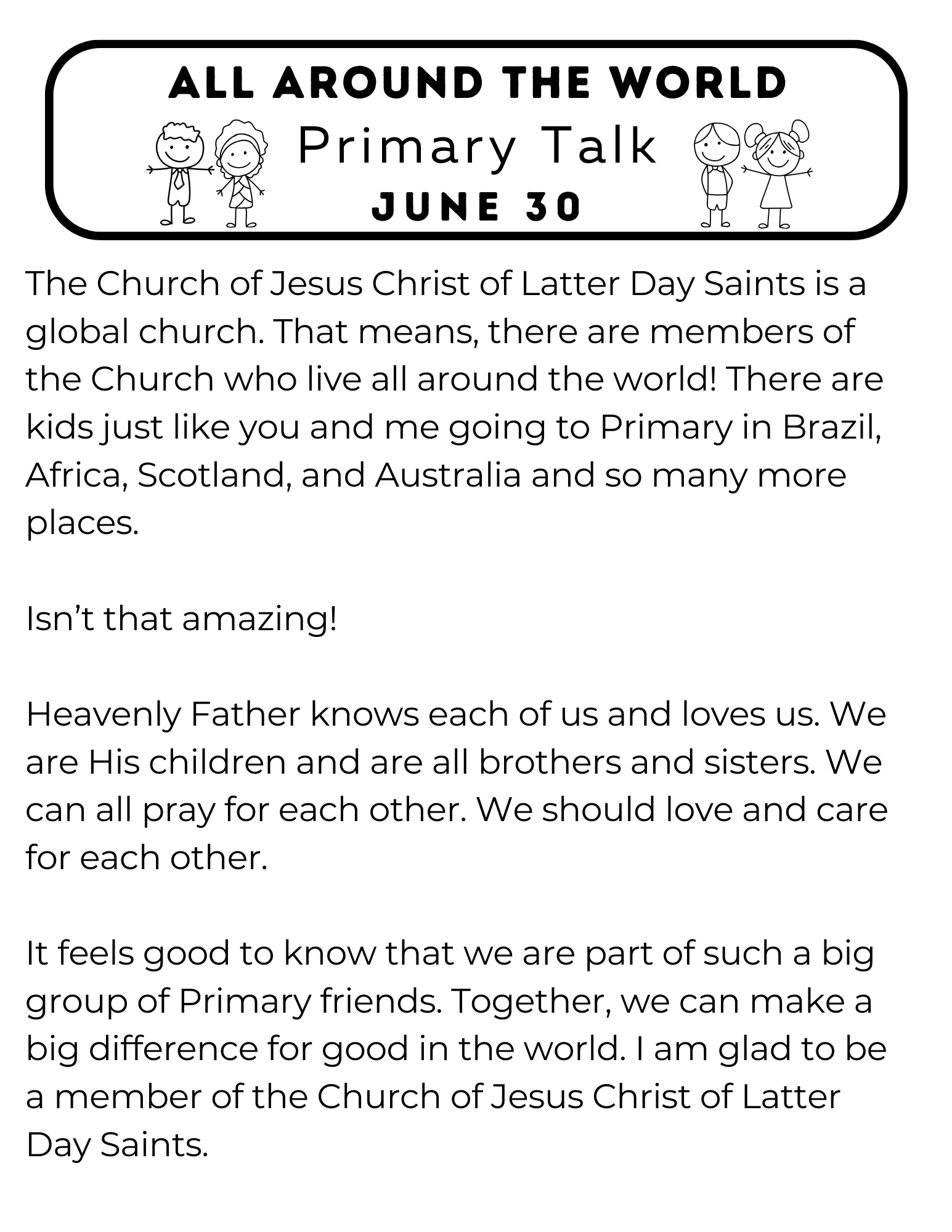 Primary Talks for Children: Come Follow Me June 2024 - Or so she says...