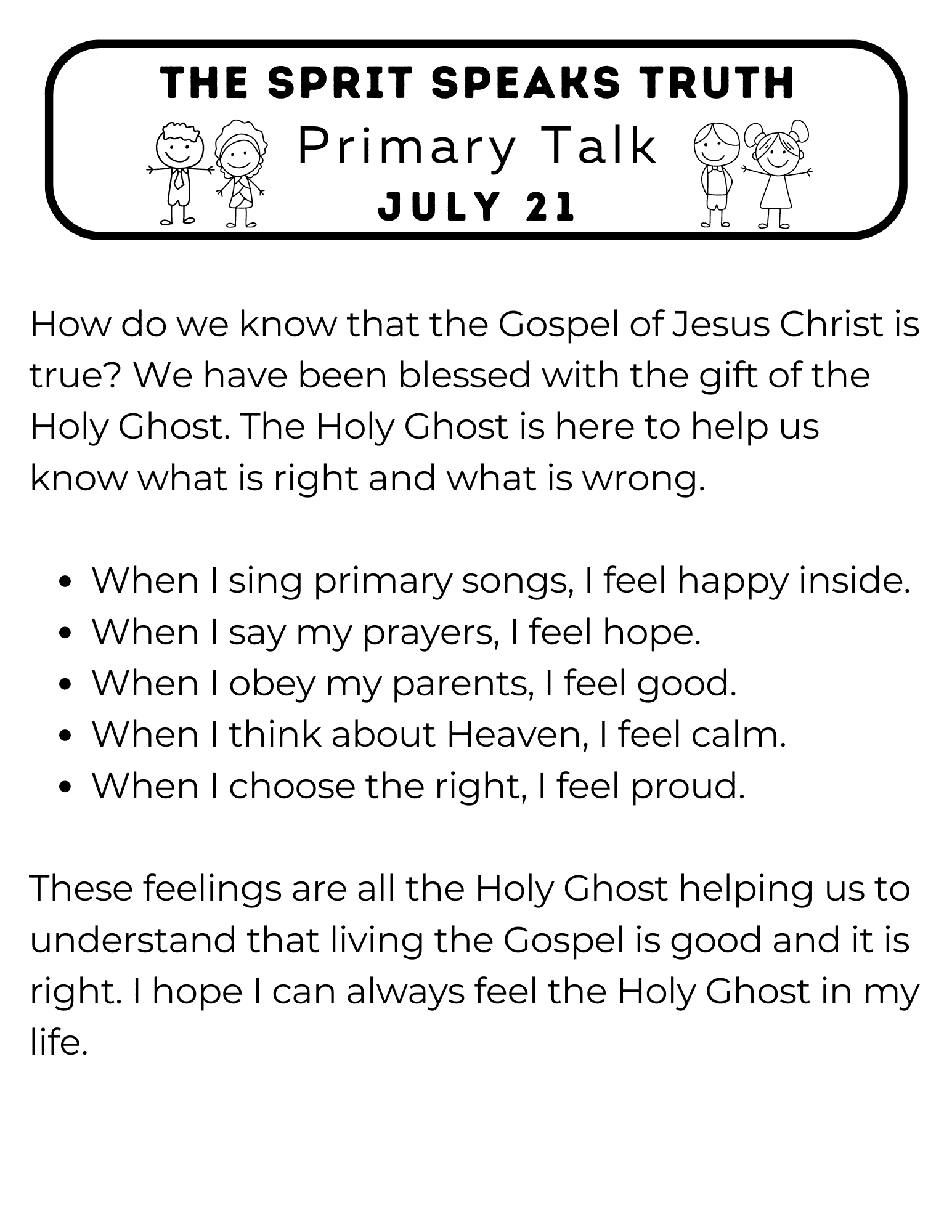 Primary Talks for Children: July 2024 - Or so she says...