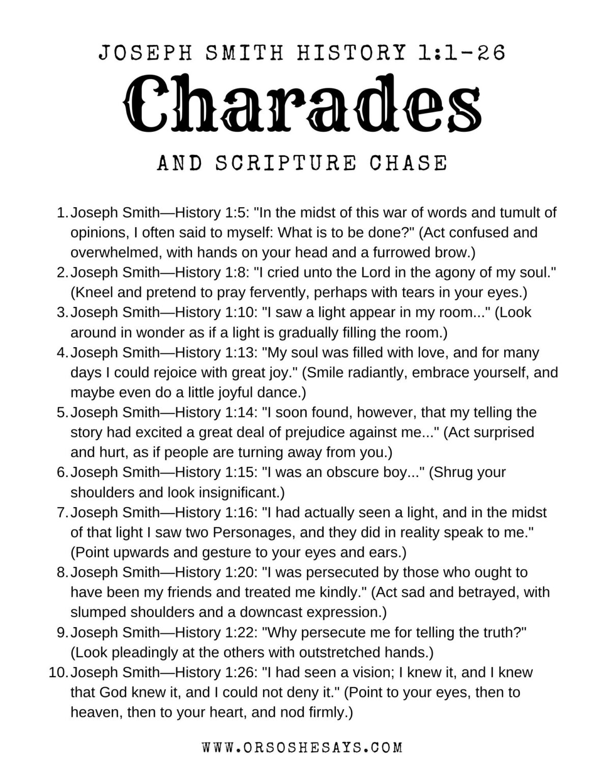 Joseph Smith History Charades ~ Doctrine and Covenants for Kids - Or so ...