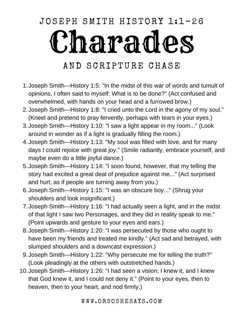 Joseph Smith History Charades ~ Doctrine and Covenants for Kids - Or so ...
