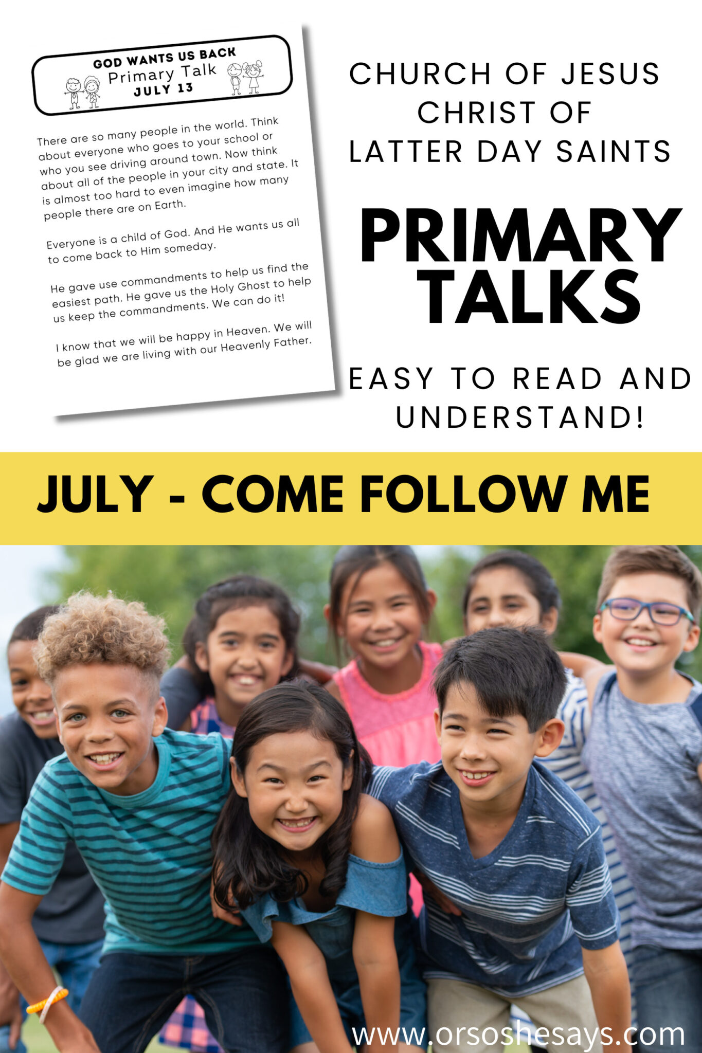 Primary Talks for Children - Come Follow Me Topics for July - Or so she ...