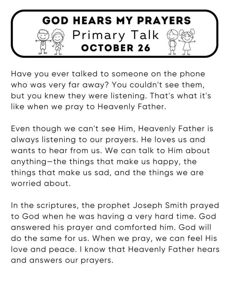 Free Printable Primary Talks for Kids – October 2025 Come Follow Me ...