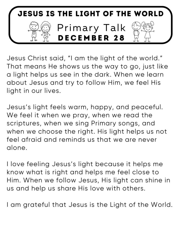 Free Printable Primary Talks for Kids - December 2025 Come Follow Me ...