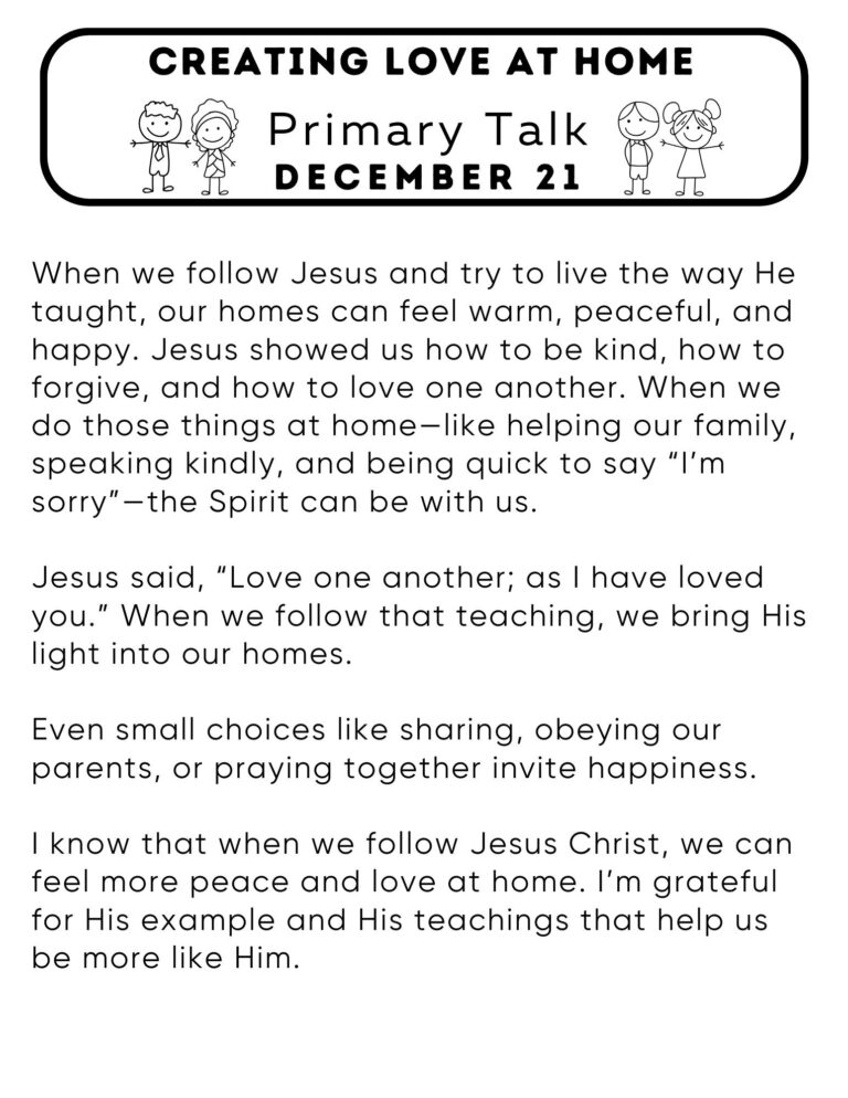 Free Printable Primary Talks for Kids - December 2025 Come Follow Me ...