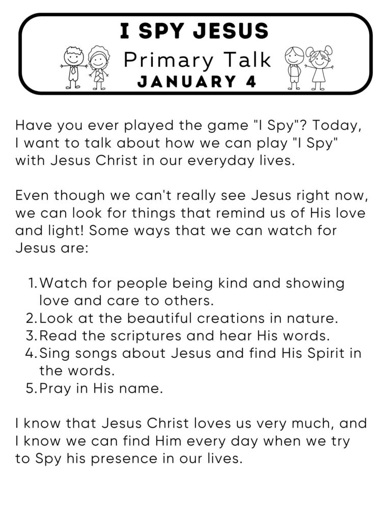 Free Printable Primary Talks for Kids - January 2026 Come Follow Me ...