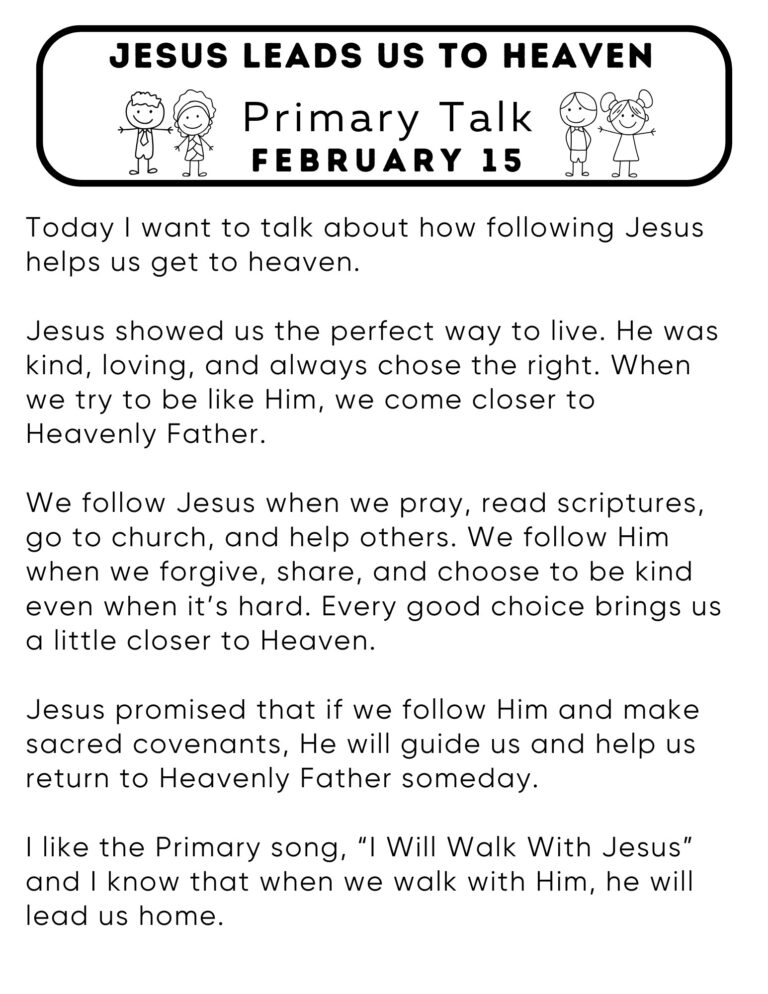 Free Printable Primary Talks for Kids - February 2026 Come Follow Me ...