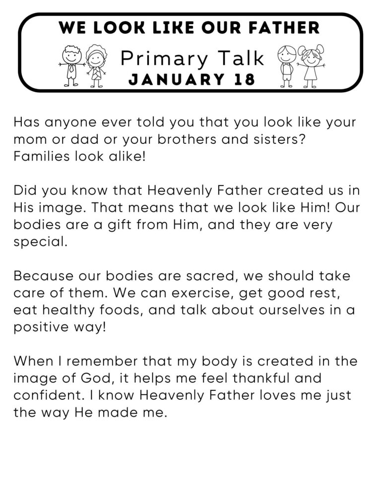 Free Printable Primary Talks for Kids - January 2026 Come Follow Me ...