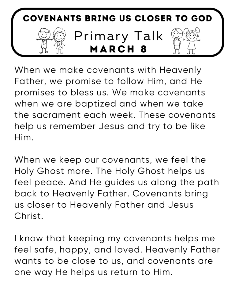 Free Printable Primary Talks for Kids - March 2026 Come Follow Me ...