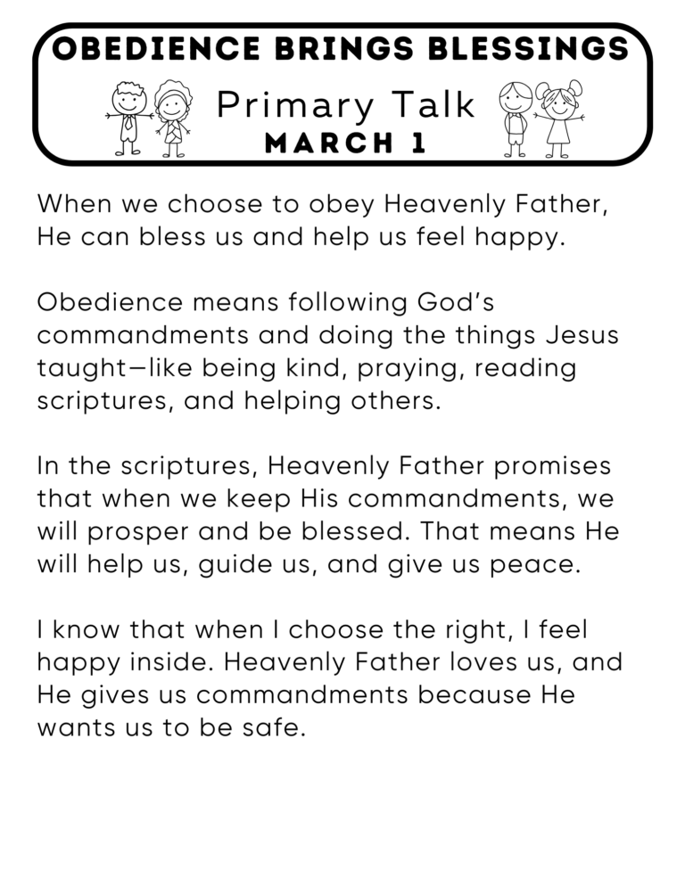 Free Printable Primary Talks for Kids - March 2026 Come Follow Me ...