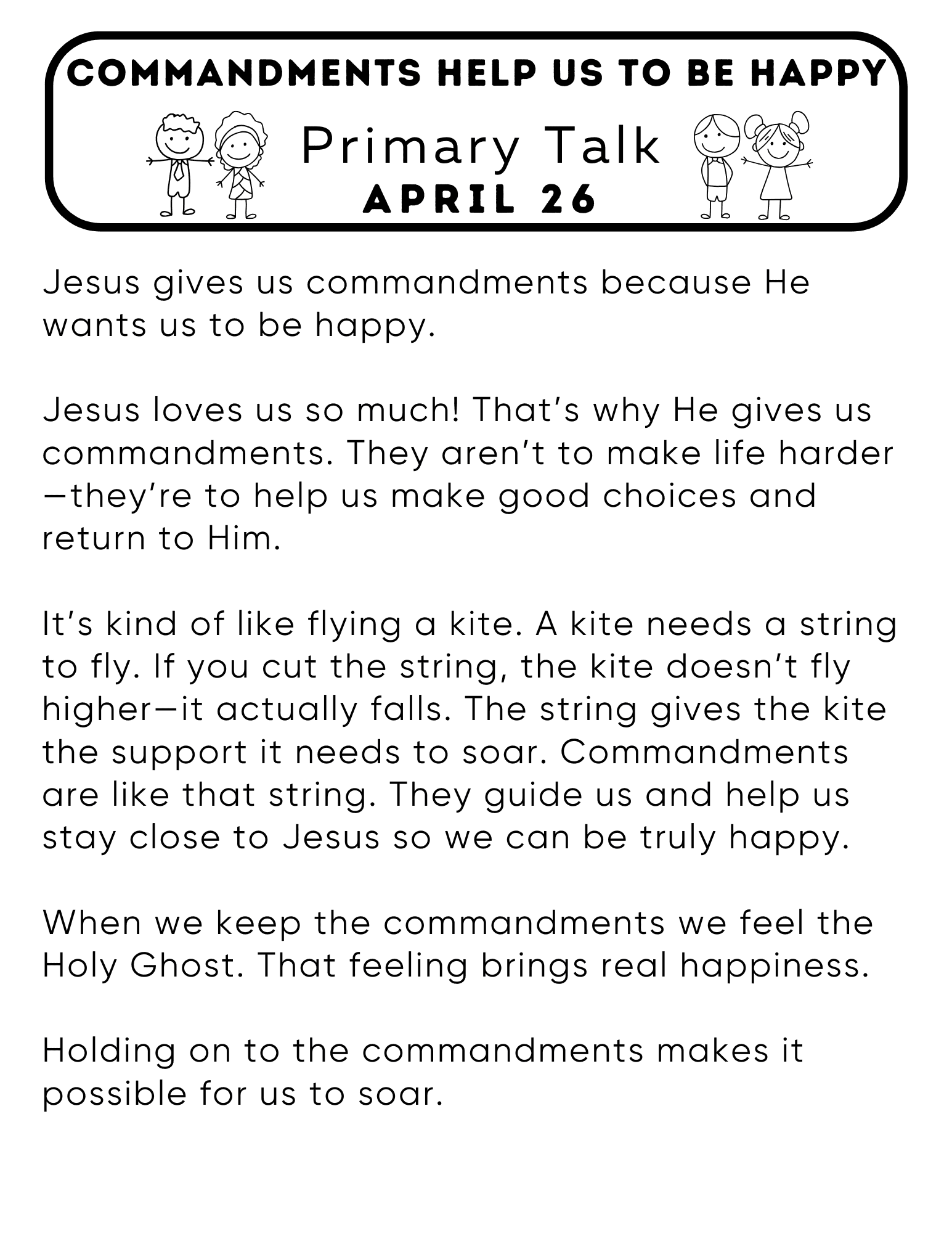 Free Printable Primary Talks for Kids - April 2026 Come Follow Me ...