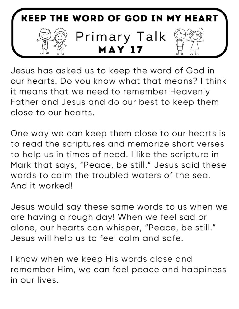 Free Printable Primary Talks for Kids - May 2026 Come Follow Me Topics ...